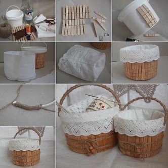 DIY Plastic Container and Clothespins into a Storage Basket
