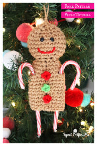 Candy Cane Gingerbread Man Ornament Free Crochet Pattern