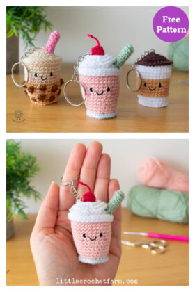 Strawberry Milkshake Amigurumi Keychain Free Crochet Pattern