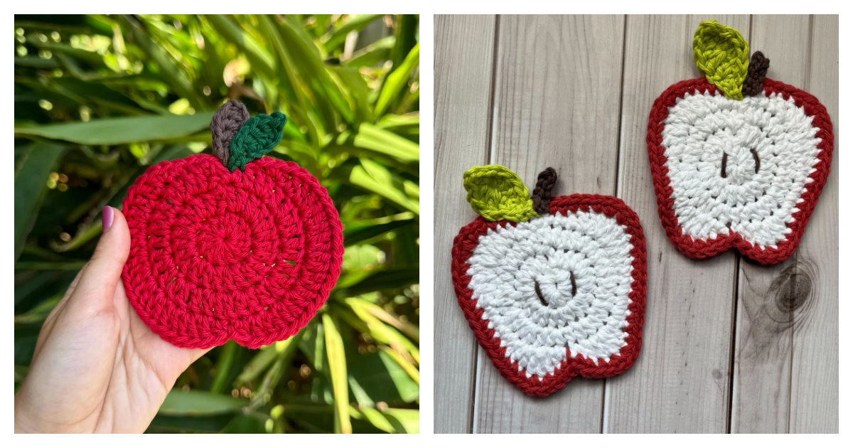 6 Apple Coaster Crochet Patterns
